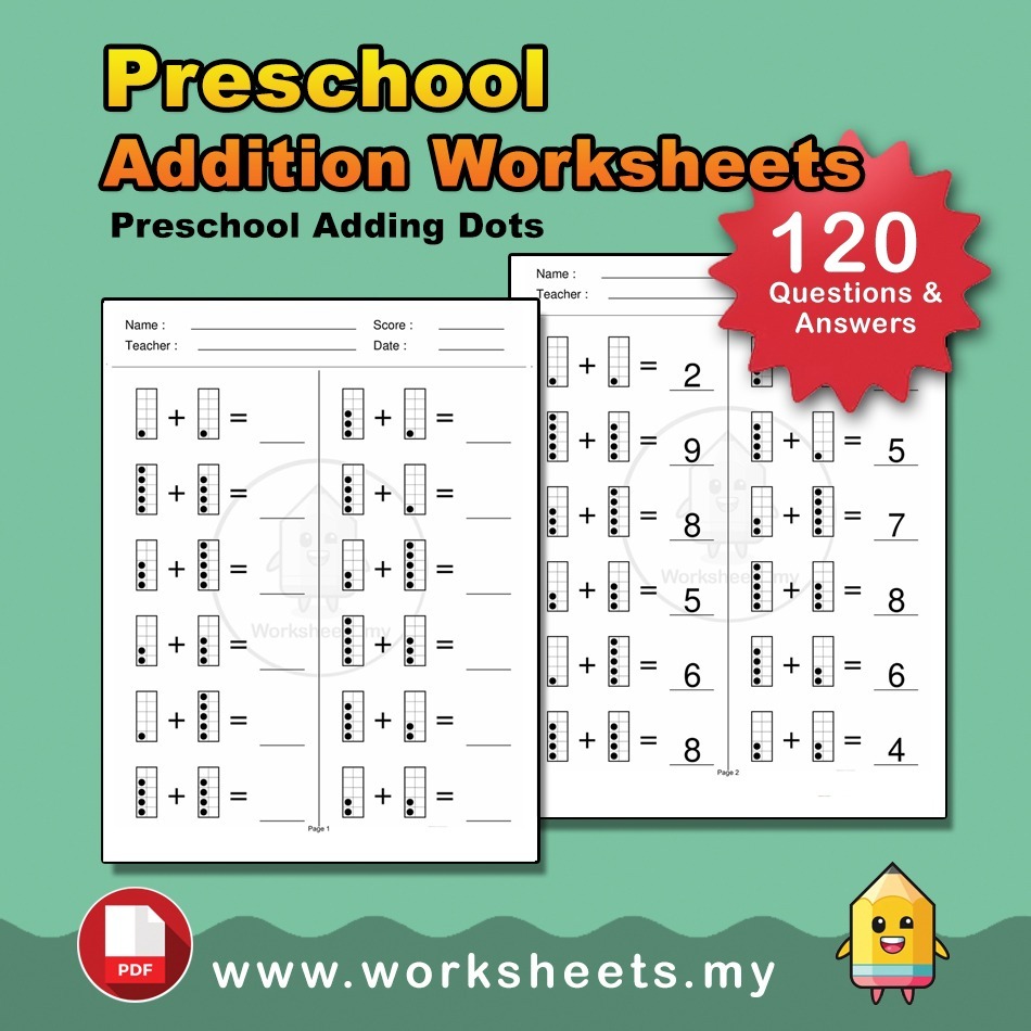 Preschool Worksheets: Adding Dots Book 1 (120 Q+A) | Preschool | IGCSE ...