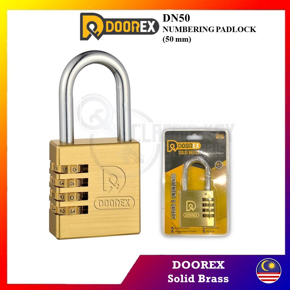 DOOREX Combination Numbering Solid Brass Padlock 4 Digit Dial (Size ...