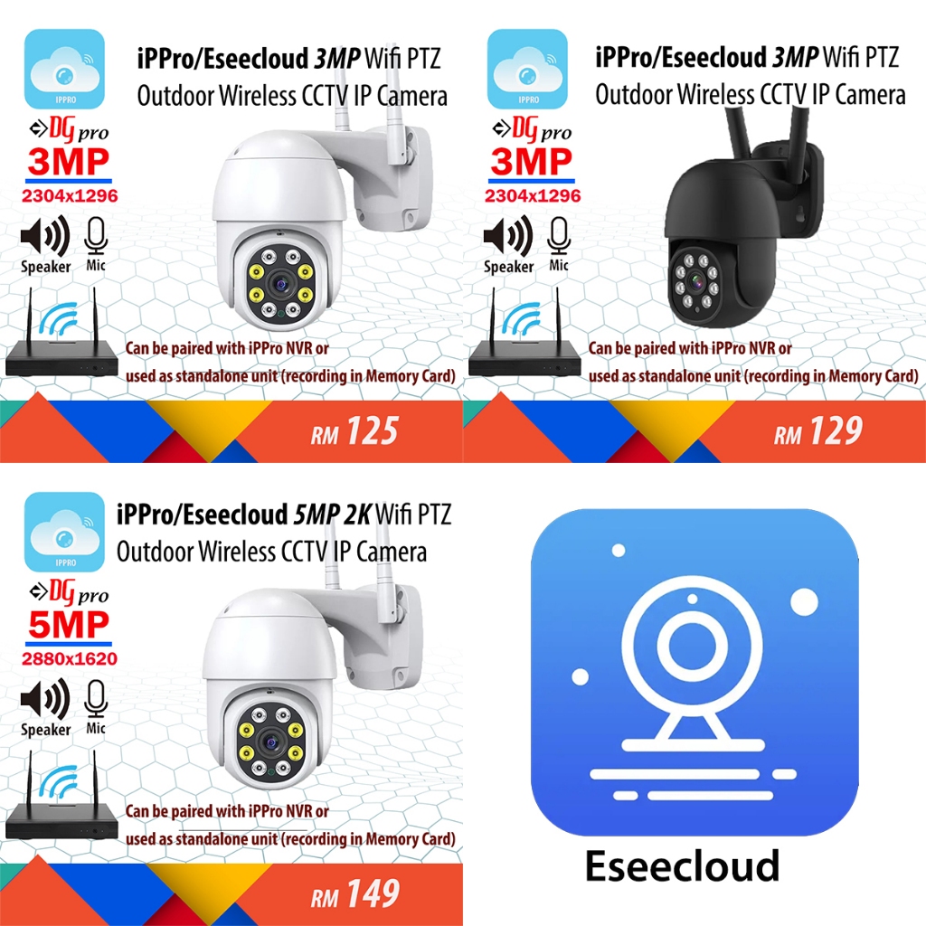iPPro / Eseecloud 5MP 2K / 3MP 1296p PTZ Wireless Wifi Weatherproof IP ...