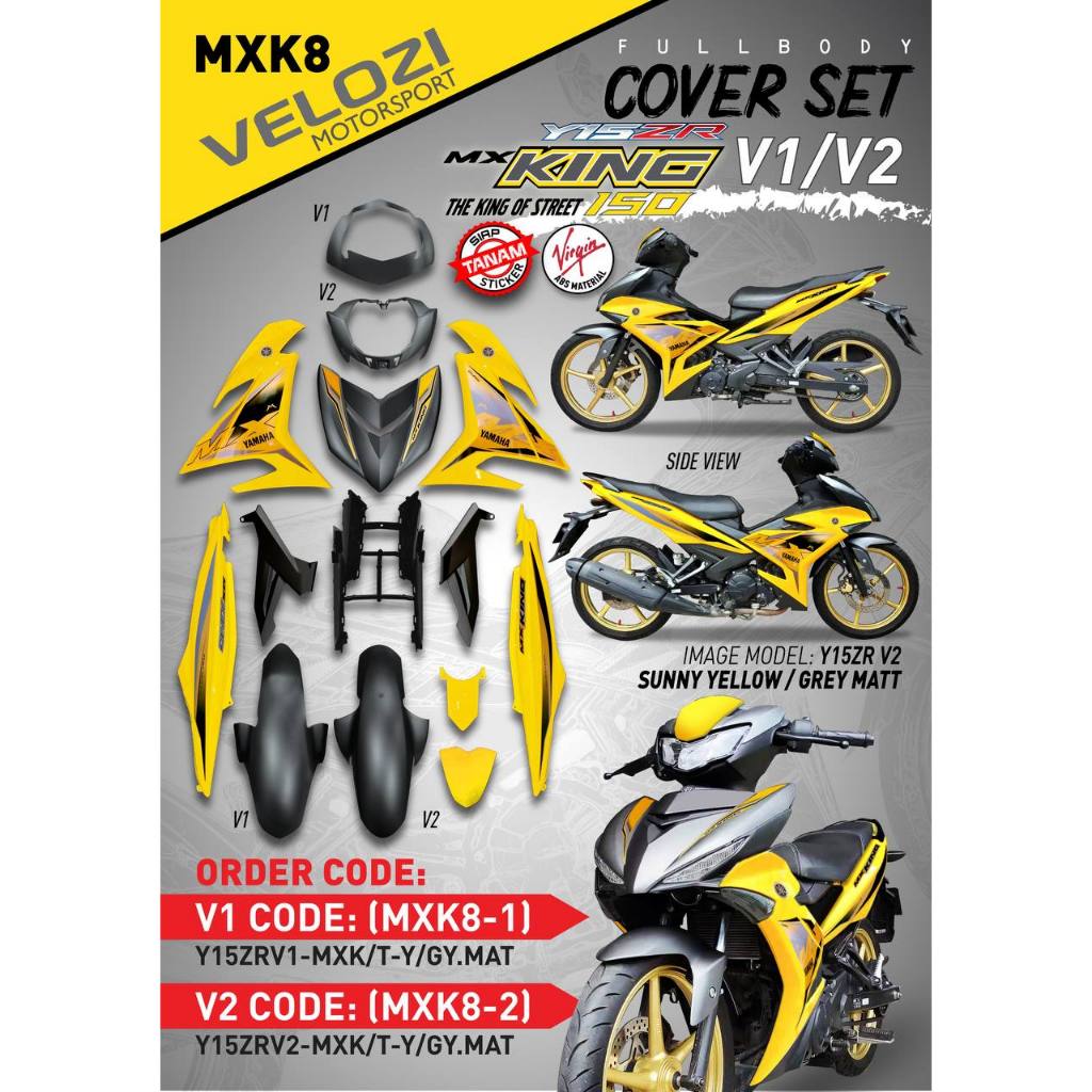 COVER SET Y15ZR V1 V2 MX KING SUNNY YELLOW GREY MATT TANAM COVERSET ...