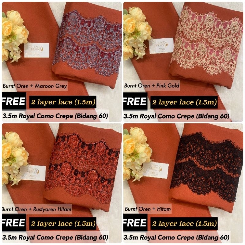 🔥SET BAJU RAYA KAIN PASANG LACE VIRAL 2024🔥 OREN BATA BURNT OREN ...