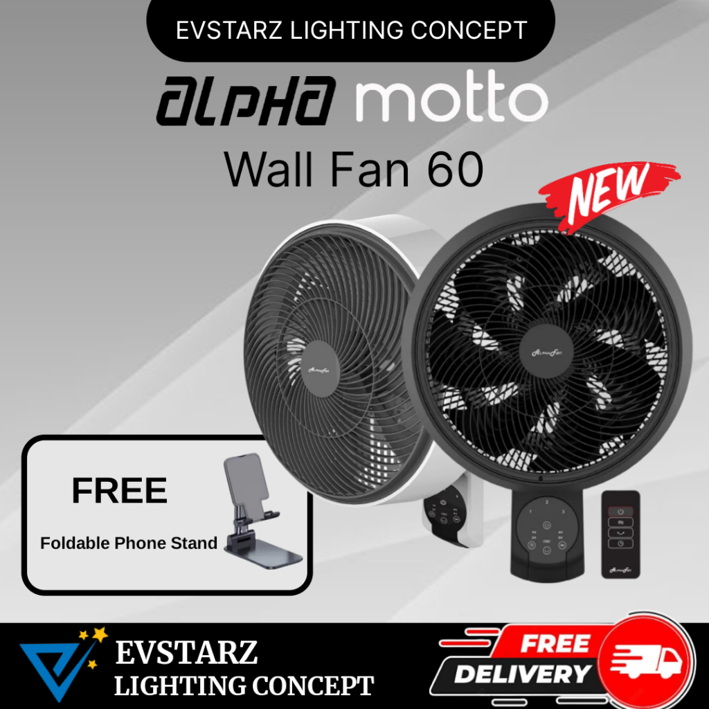 ALPHA MOTTO WALL FAN 60 12 inches Blades 3 speeds with Remote Control ...