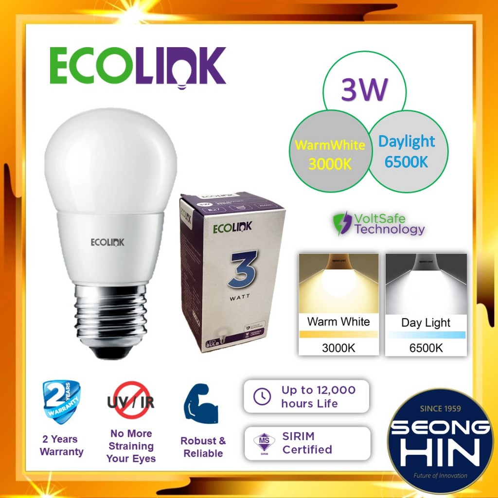 Ecolink 3w LED Mini Bulb E27 6500k Daylight 3000k WarmWhite / Mentol kecil Mentol LED Philips ...