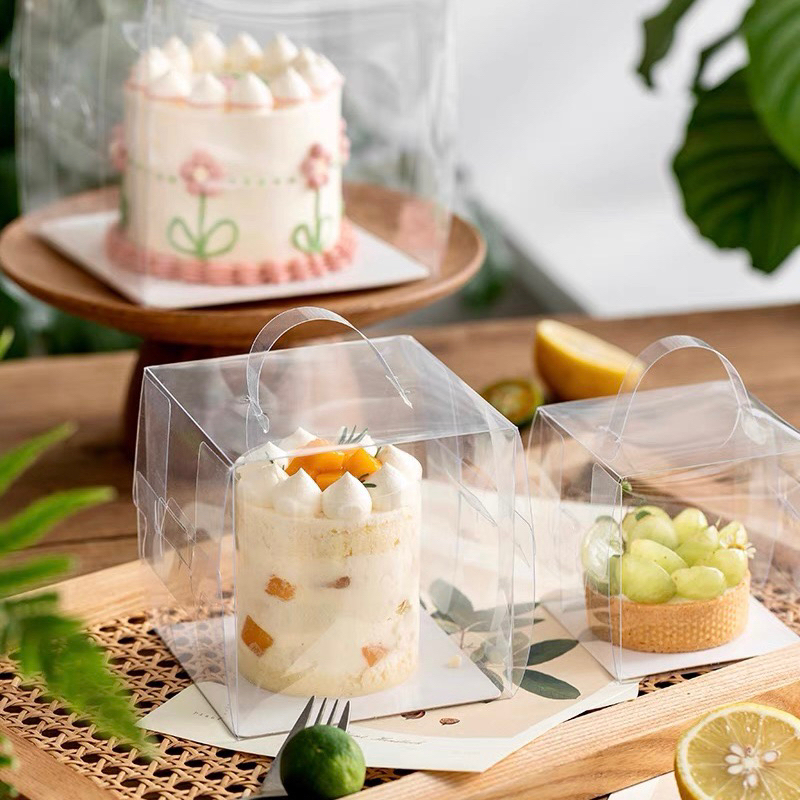 2/3/4/5/6 inch Transparent Cake Box with handle Full PET cake packing ...