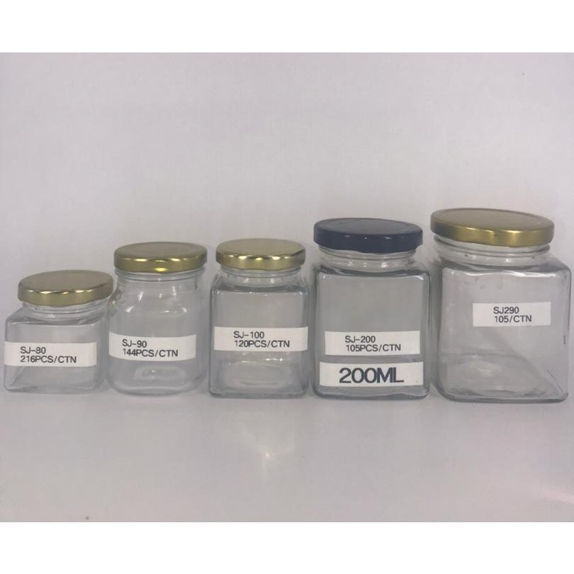 Air Tight Square Glass Jar with Low Cap 80/90/100/200/290ML/Botol Jar ...