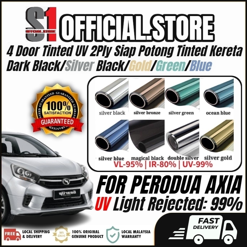 Perodua Axia 4 Door Tinted UV 2Ply Siap Potong Tinted Kereta Dark Black ...