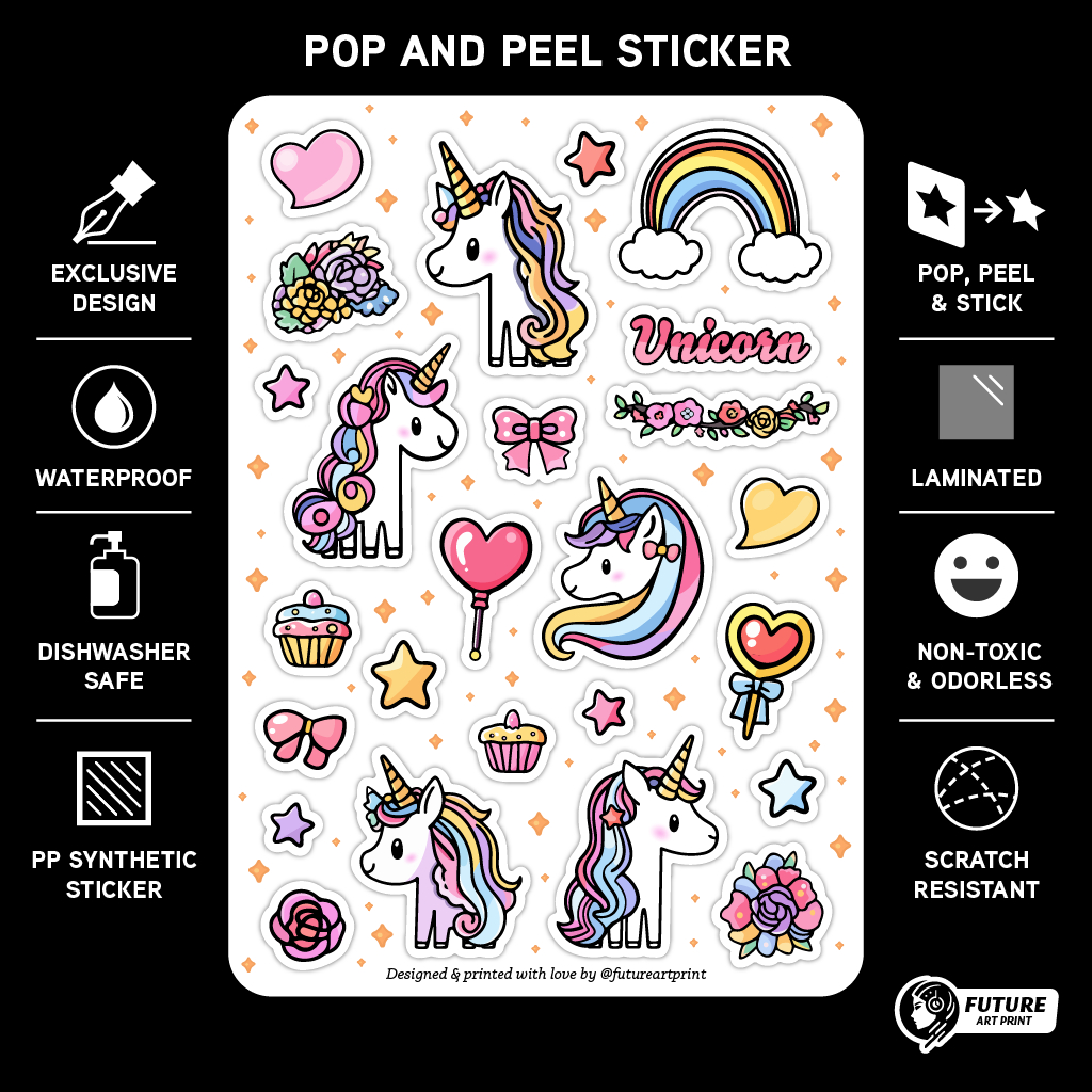 Cute Unicorn Sticker Set. Premium Stickers. Exclusive Unicorns Design ...