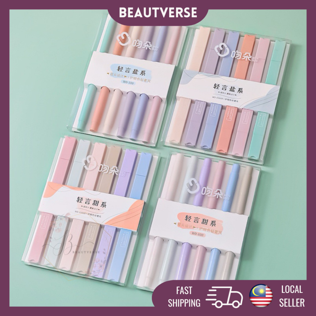 6 Colors Morandi Pastel Color Double Head Highlighter Set Student Note ...