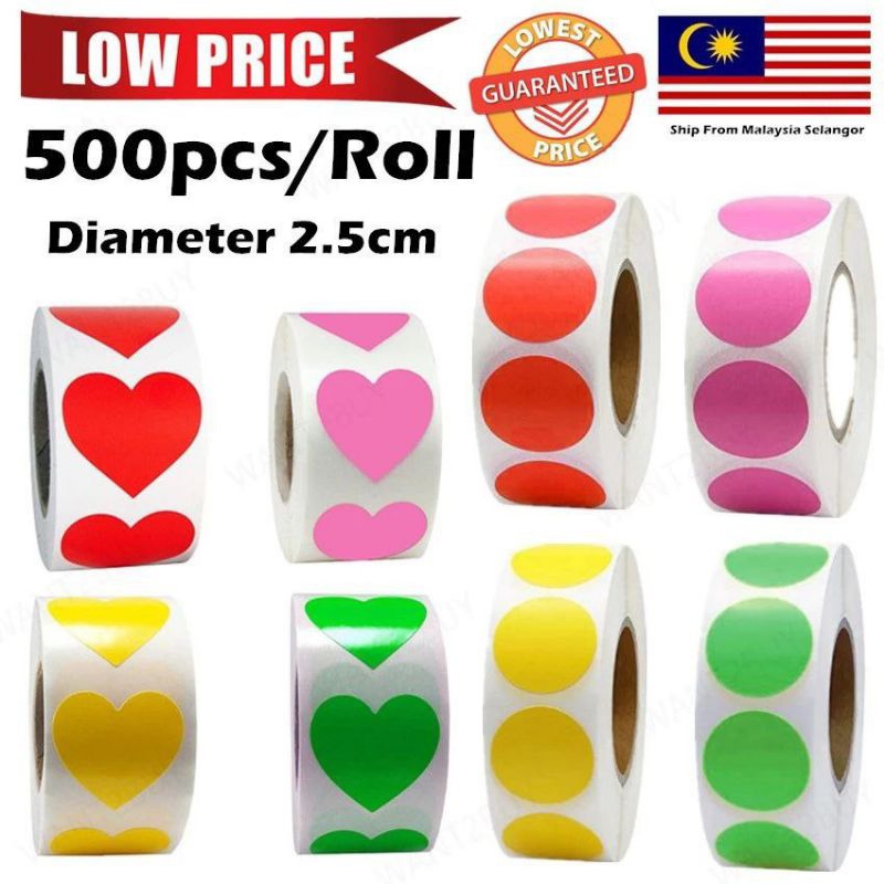-500pcs/roll Love Heart Round Circle Dot Shape Shaped Seal Label ...