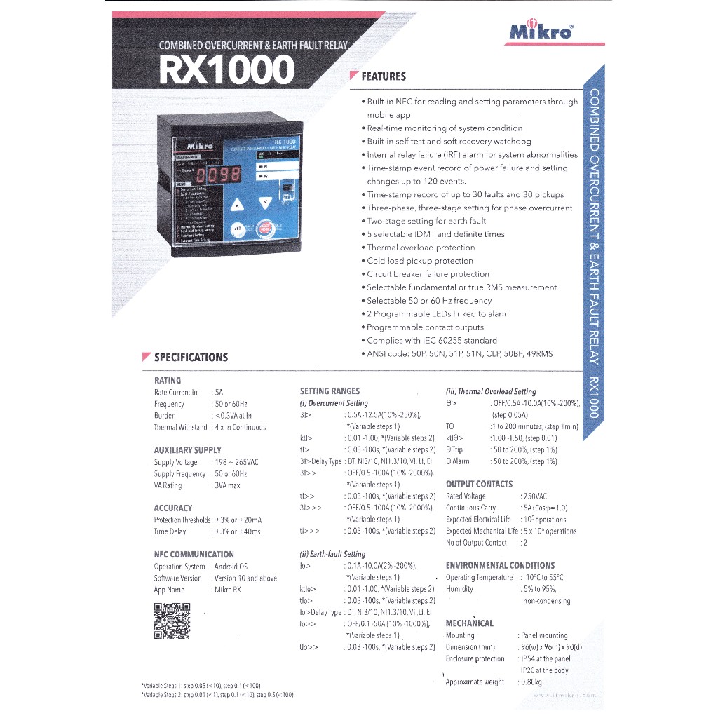 MIKRO R1000 RX1000 COMBINED OVERCURRENT & EARTH FAULT RELAY (240A) | Shopee Malaysia