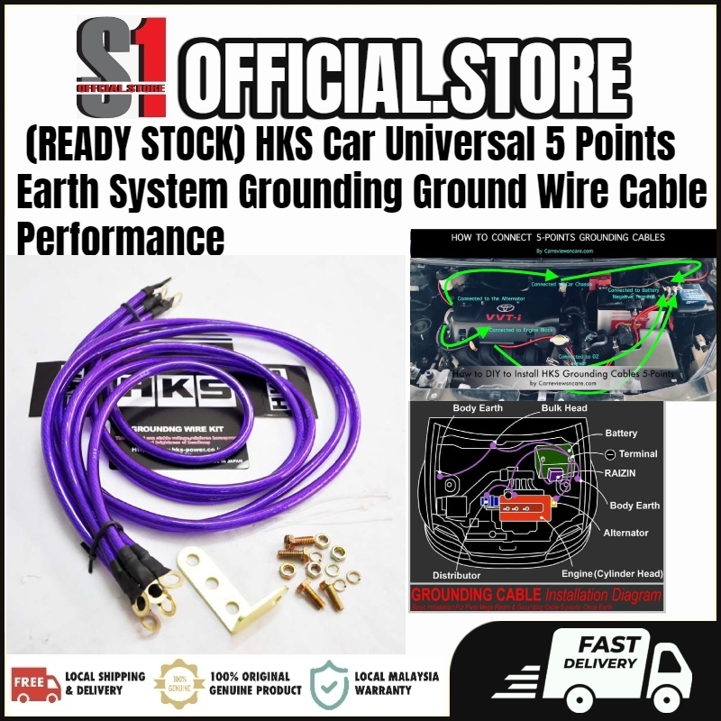 (READY STOCK)HKS Car Universal 5 Points Earth System Grounding Ground ...