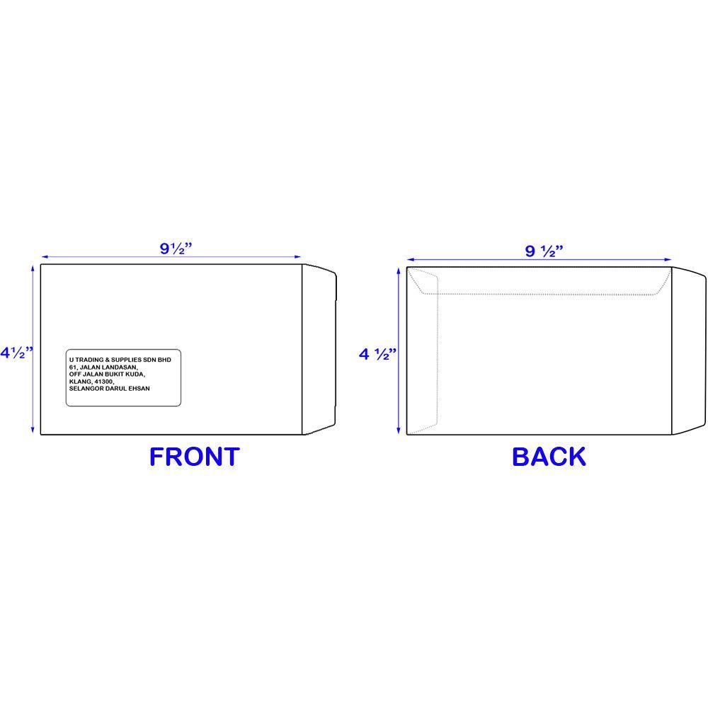 White Envelope with Window 4½'X9½' 114mmX241mm 100Gsm (20pcs) / Sampul ...