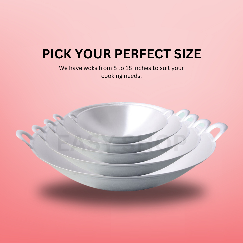 EASY Wok 8-18 Inch Wok Aluminium Double handle Stir Fry Pans Kuali ...
