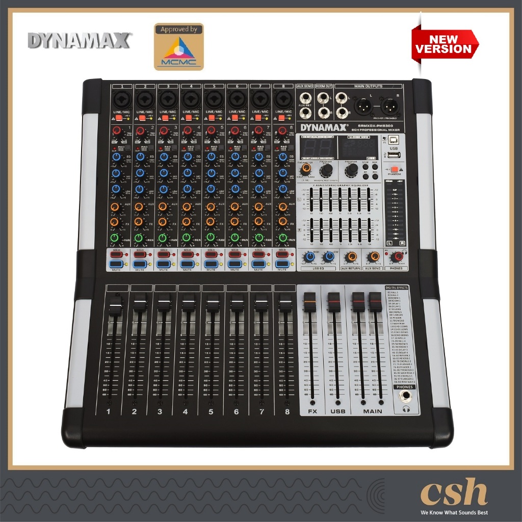 DYNAMAX PM8300 8-Channel 300W x 2 Powered Mixer With USB / Bluetooth ...