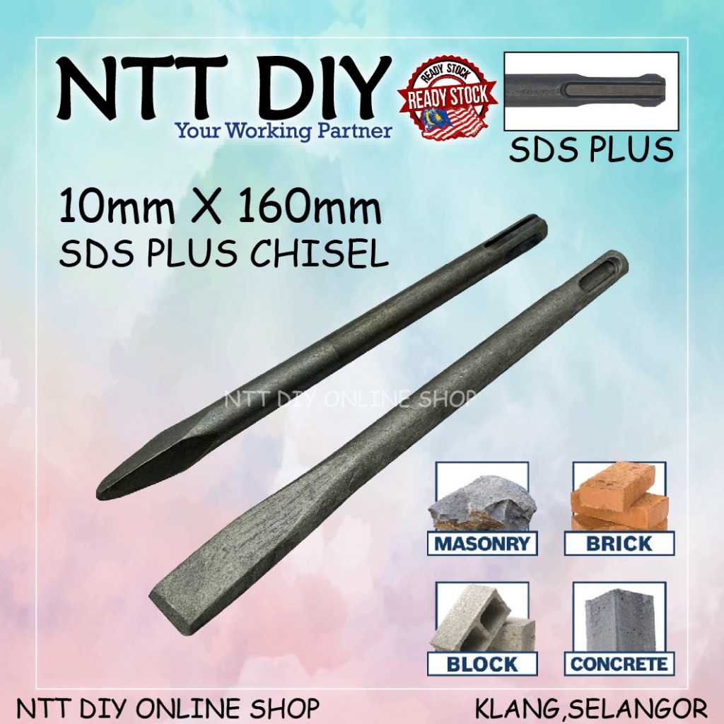 NTT DIY 10mm x 160mm SDS Plus Pencil Chisel Flat / Point Chisel for ...