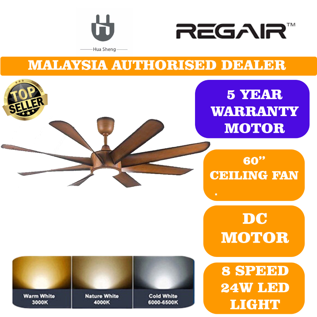 Regair INOVO Palm 60 8 Blades 16 Speeds 60 Inch DC Motor Remote Control ...