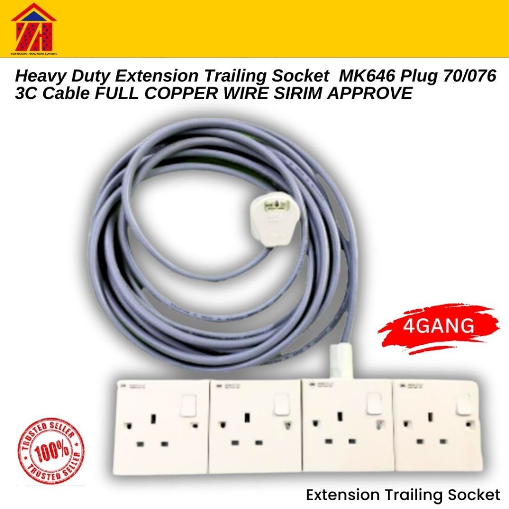 L MALL Heavy Duty Extension Trailing Socket MK646 Plug 70/076 3C Cable ...