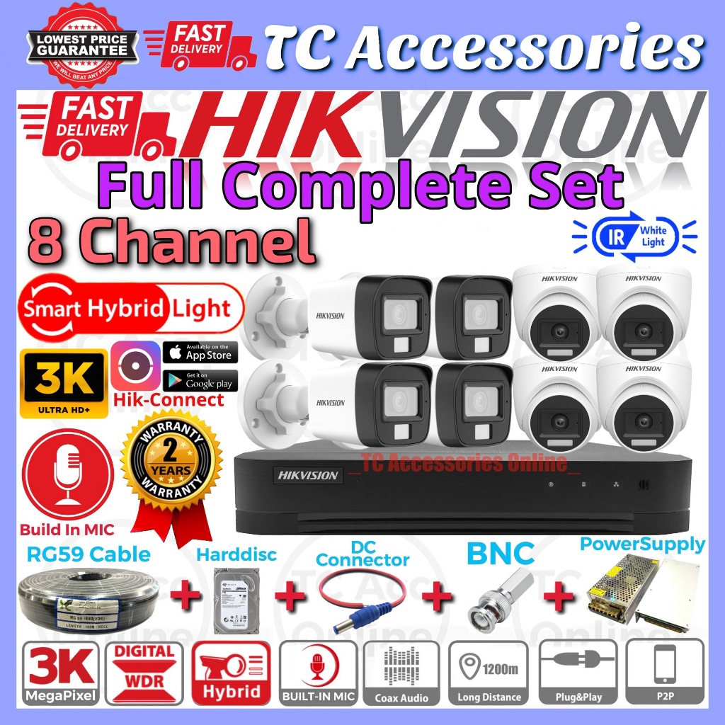 HIKVISION Dual Light Full Complete Set 🌟8-CHANNEL🌟 3K Smart Hybrid ...