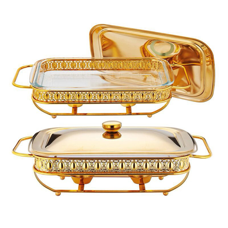 ROUND BUFFET TRAY GLASS GOLD 2L,OVEL 3l DAN BULAT 4L FOOD WARMER KACA ...