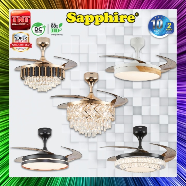 SAPPHIRE CEILING FAN 48" MWH DC MOTOR 4 PC BLADES 36W LED 3 COLOUR ...