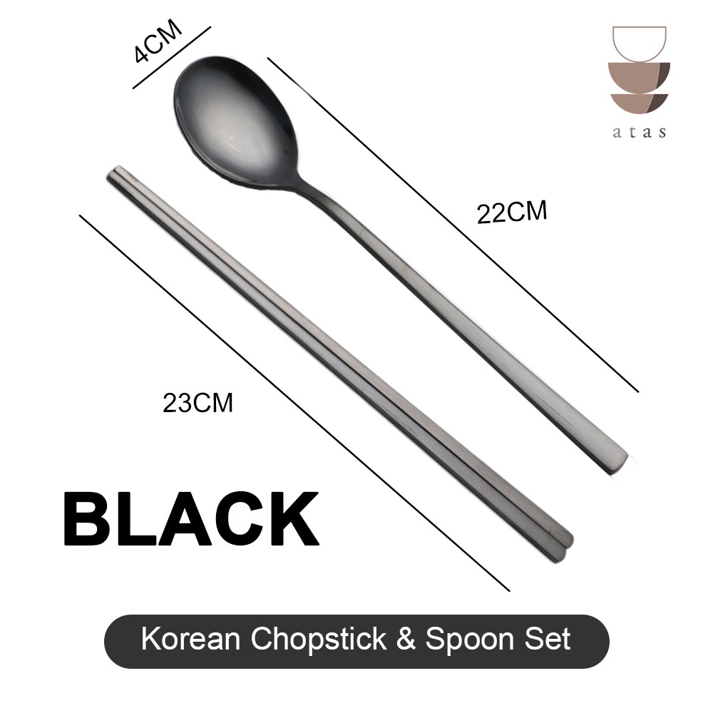 KOREAN STYLE ATAS Stainless Steel Flat Chopstick Spoon Silver Cutlery ...