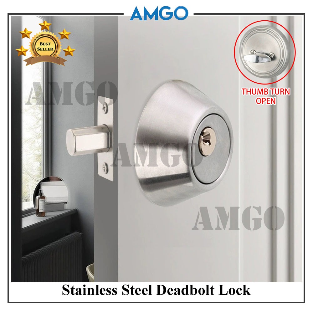 AMGO Single Cylinder Deadbolt Lock Door Stainless Steel Security Thumb ...