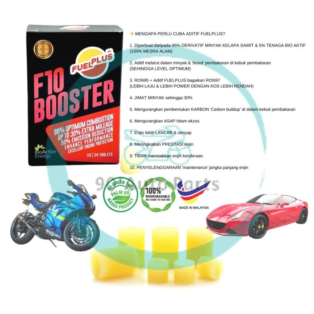 JIMAT MINYAK PETROL 30% F10 FUELPLUS BOOSTER MOTOR KERETA F 10 BOOSTER ...