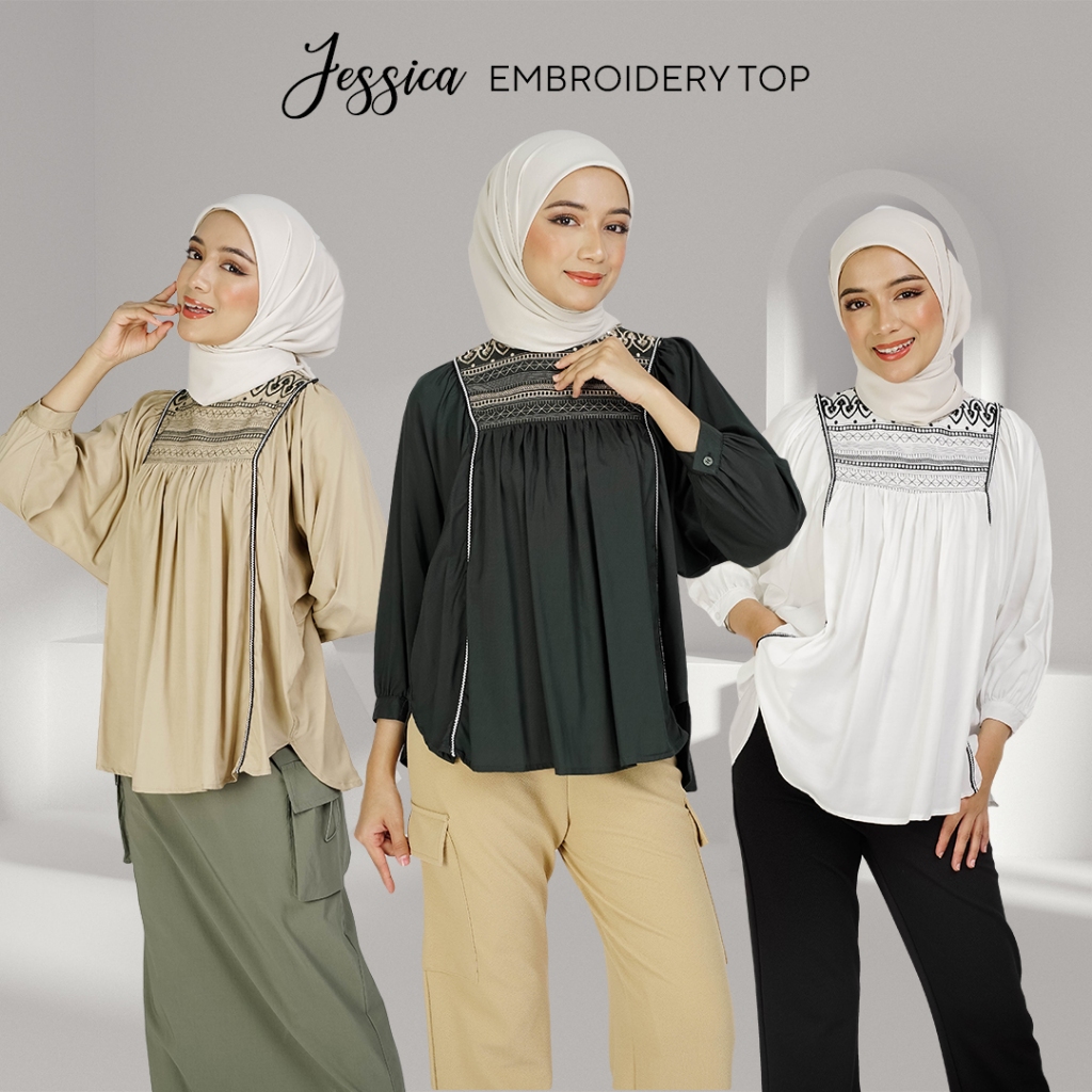 Jasmina Malaysia Jessica Embroidery Woman Top Blouse | Shopee Malaysia