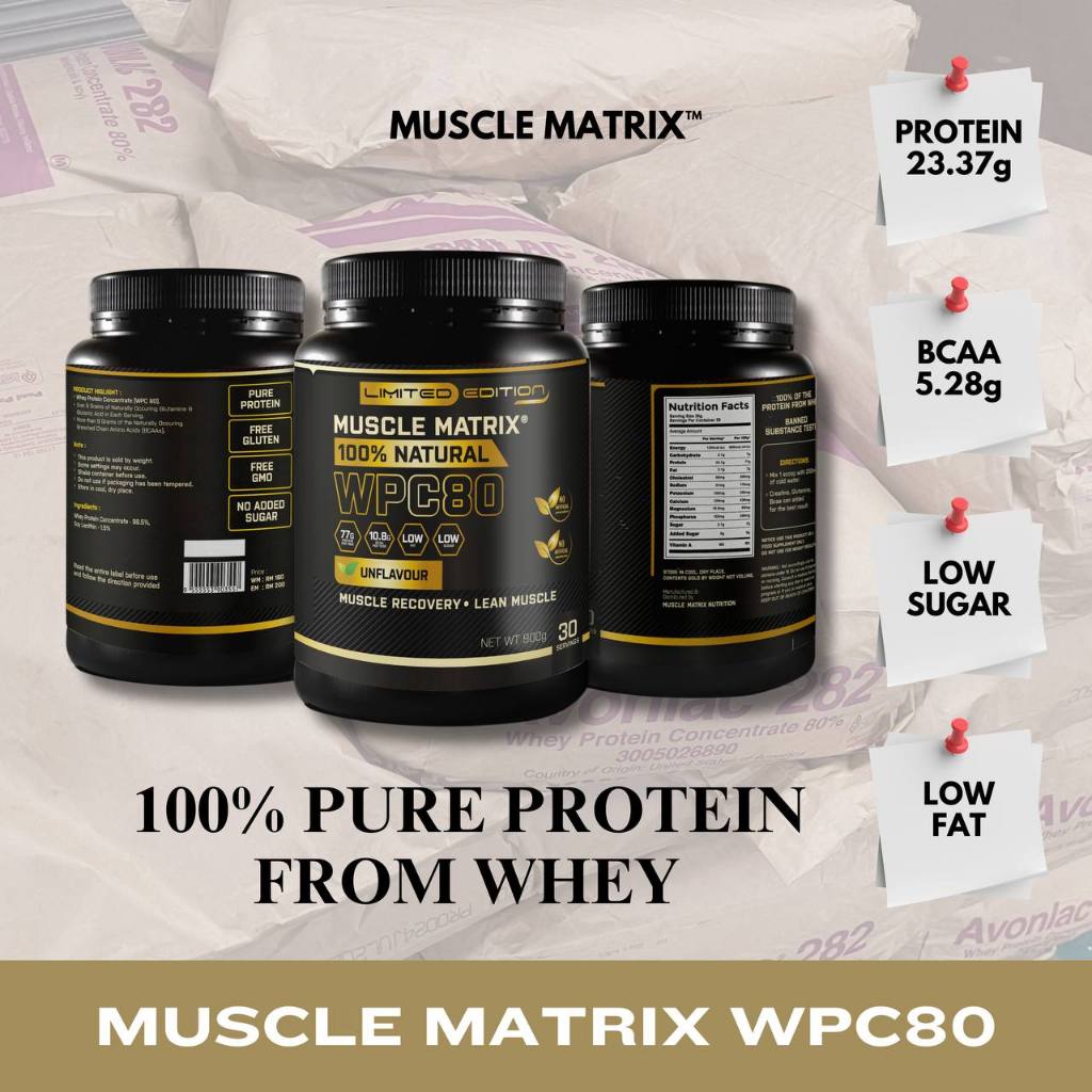 Muscle Matrix 100% Natural Whey WPC80 (0.9kg) - Whey Protein, Build ...