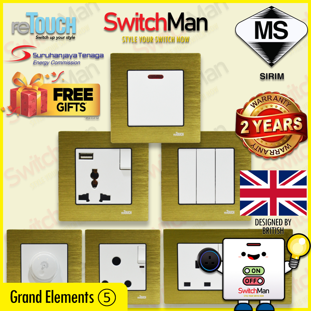 [SIRIM] reTouch Grand Elements Aluminium Gold Switch & Socket 1/2/3/4 ...