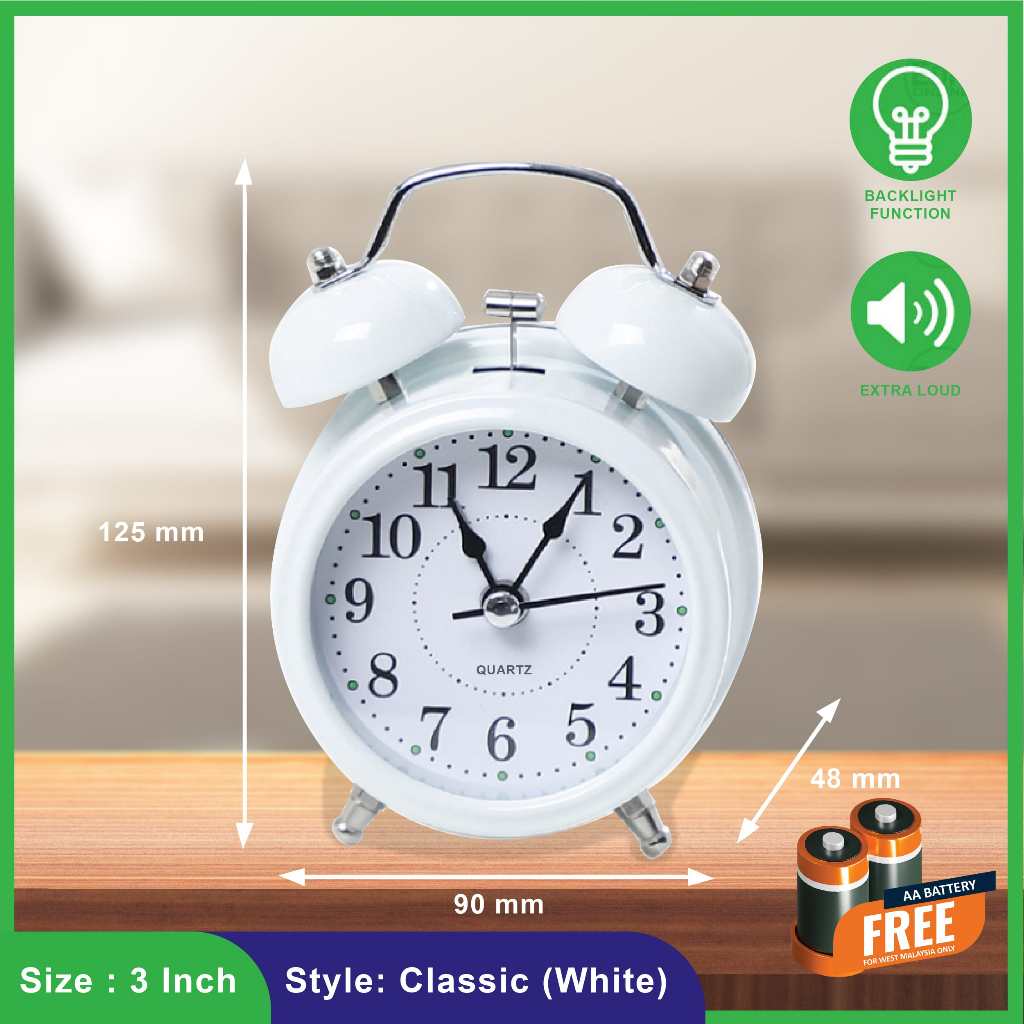 4"Classic Retro Quartz Alarm Clock Loud Sound Twin Bell Analogue Desk ...