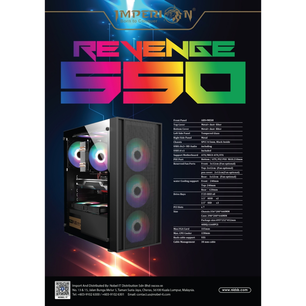 Imperion REVENGE 550 Mid-Tower Tempered Glass ATX pc case with 4 RGB ...