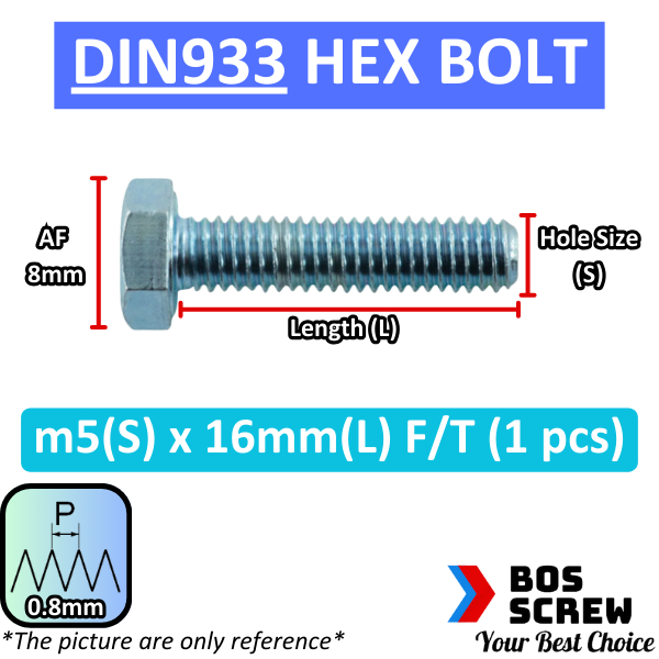 HT Hex Bolt m5 x 8mm ~ 70mm (DIN931,933 Zinc Plated) (Coarse Threaded ...