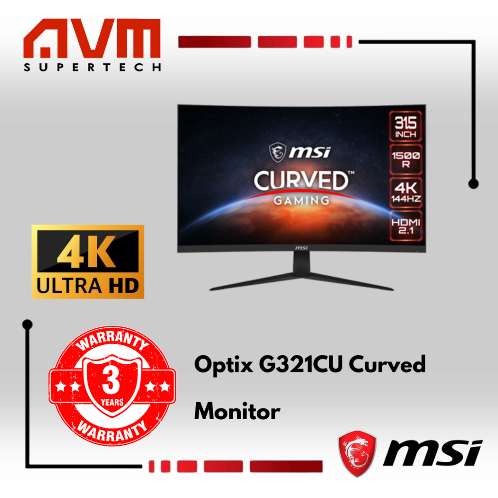 AVM MSI Optix G321CU 31.5" 3840x2160 (UHD) 144Hz Curved Gaming Monitor ...