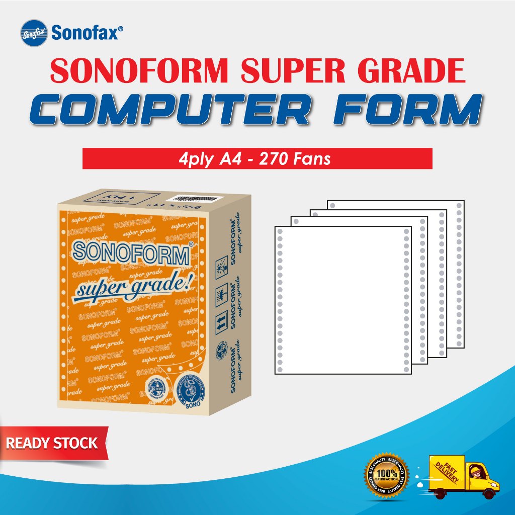 SONOFORM Supergrade Computer Form 4 Ply A4 - NCR BCF Black Image White ...