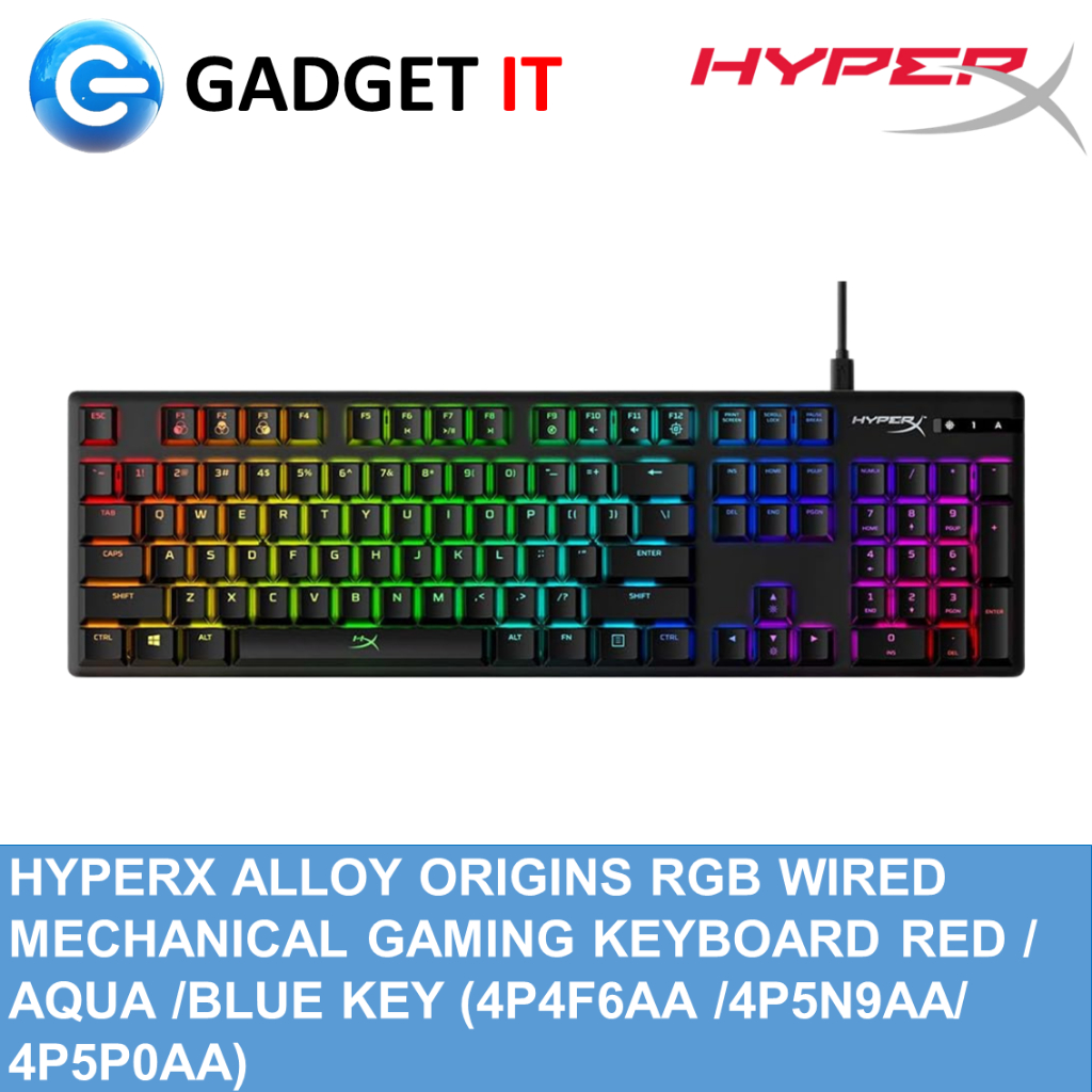 HYPERX ALLOY ORIGINS RGB WIRED MECHANICAL GAMING KEYBOARD RED / AQUA ...