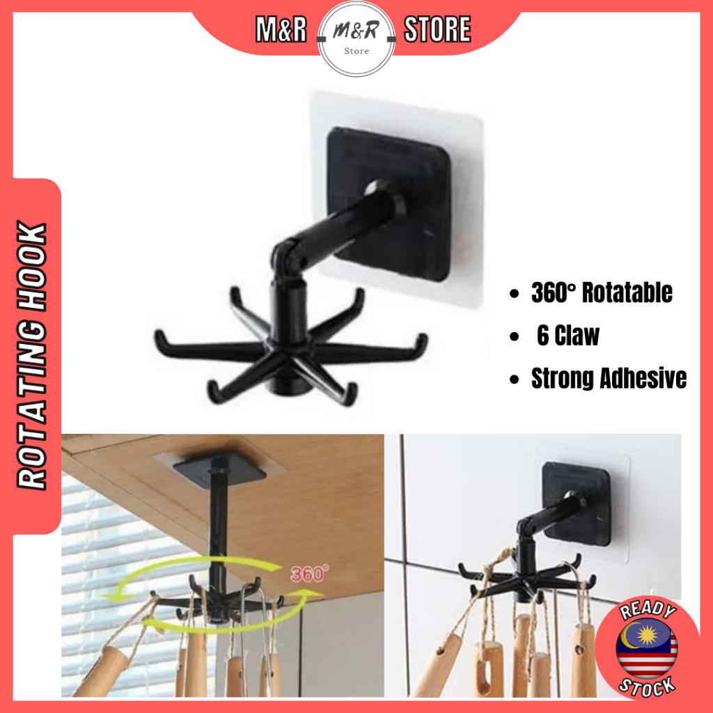 360° Rotatable Hook Wall Mounted Adhesive Spin Multifunctional Kitchen ...