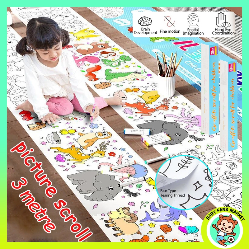 3m Long Kids Graffiti Scroll Children's Drawing Roll Kindergarten ...