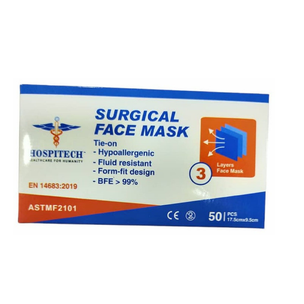 HOSPITECH TIE-ON HYPOALLERGENIC SURGICAL FACE MASK 3 PLY (50S) MDA ...