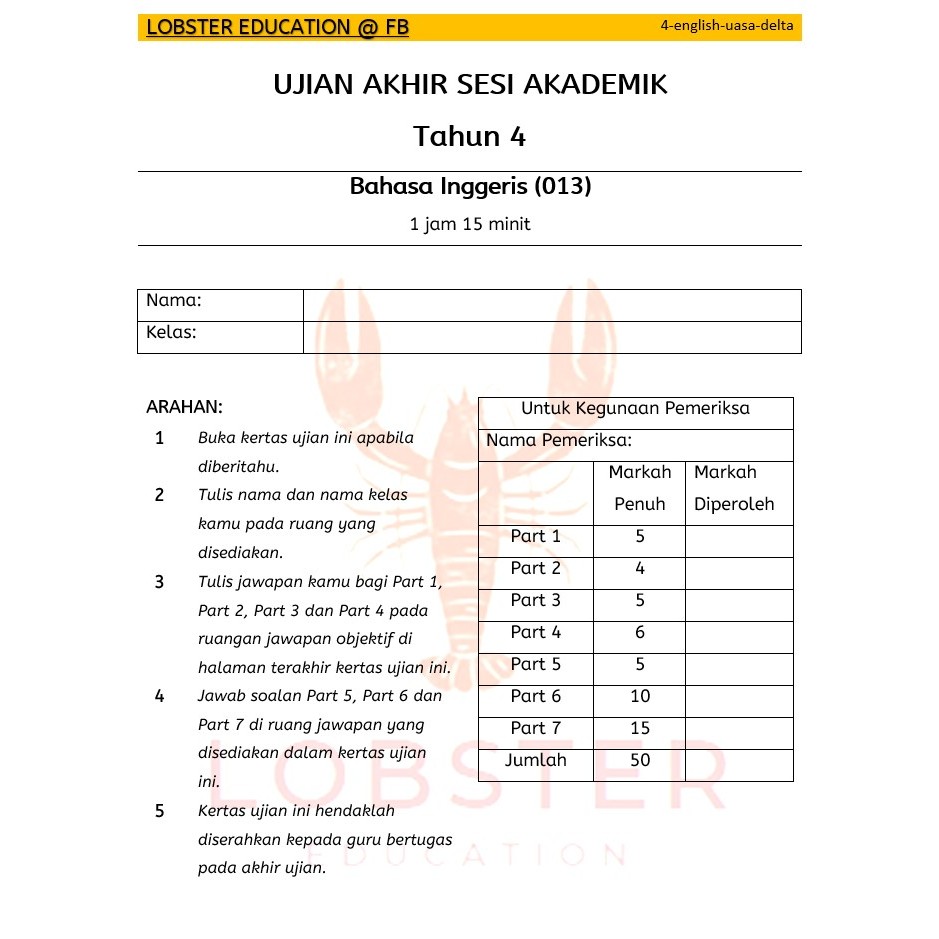 UASA (Ujian Akhir Sesi Akademik) Bahasa Inggeris - UASA English ...