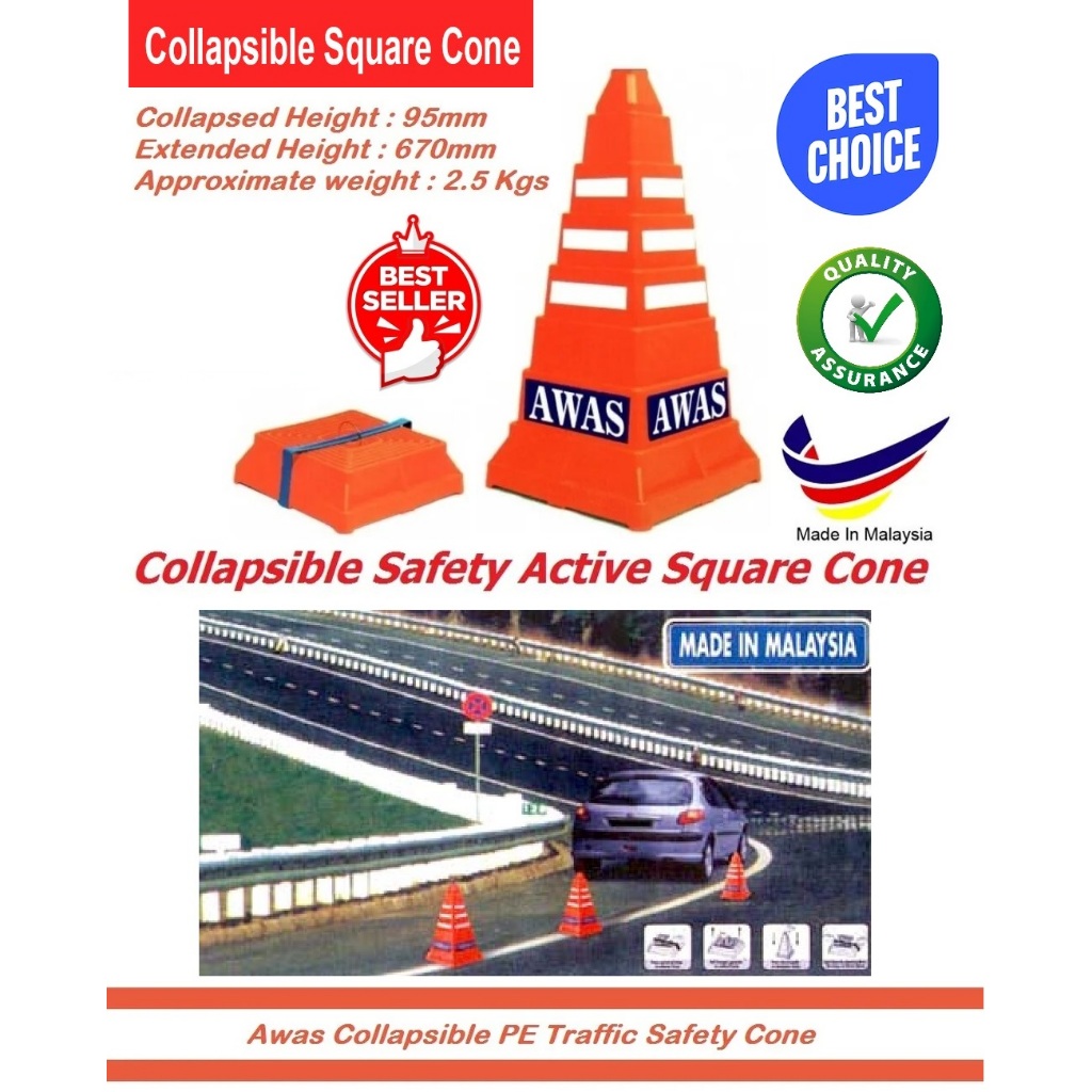 AWAS 670mm / 27-inch PE Collapsible Square Safety Cone | Shopee Malaysia