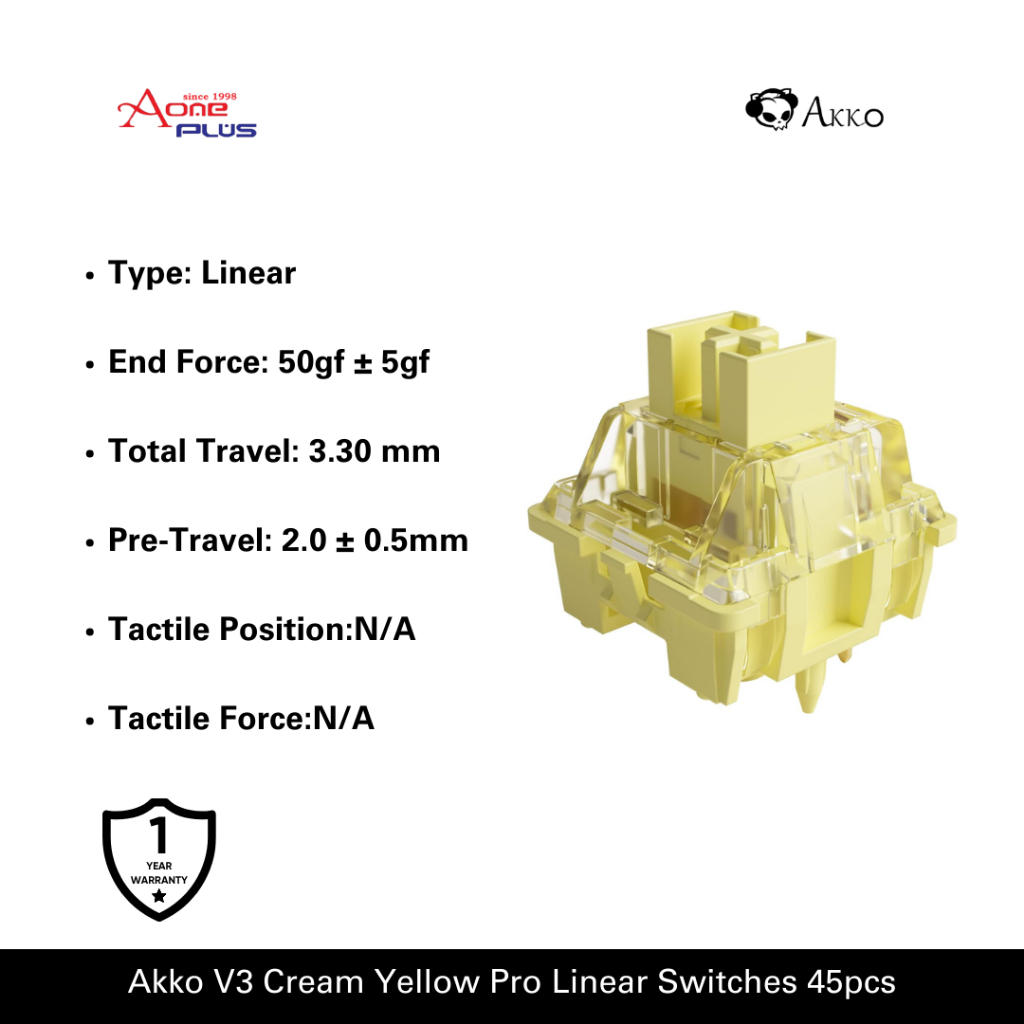 (AONE PLUS SS2) Akko V3 Cream Yellow Pro Linear Switches 45pcs | Shopee ...