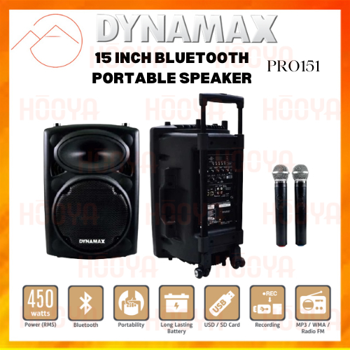 DYNAMAX PRO151 15 Inch Bluetooth Portable Speaker With 2 Handheld ...