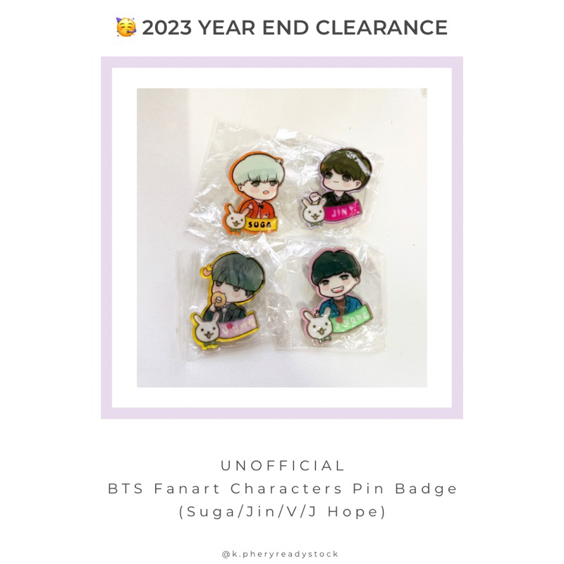 【UNOFFICIAL 非官方】 BTS Fanart Characters Pin Badge 防弹少年团饭绘成员微章 (RM / JIN ...