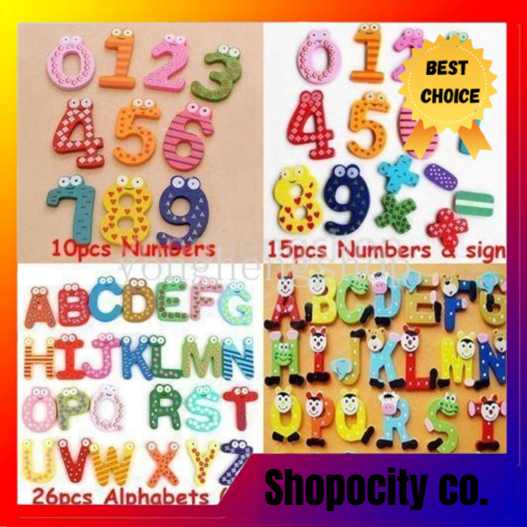 26 Letters/Digital Color Cartoon Fridge Wooden Magnet Alphabet A-Z ...