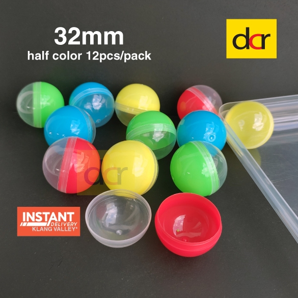 12pcs 32mm Half Color Half Pastel Color Empty Capsule Ball Plastic Ball ...