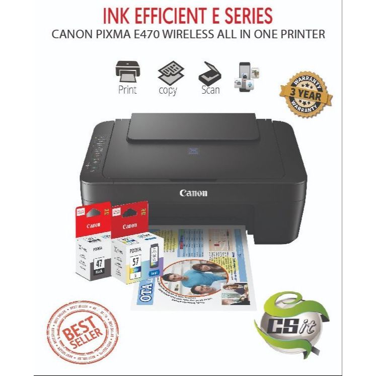 Canon Pixma E470 All In One Wireless Printer (Print/Scan/Copy/Wifi ...