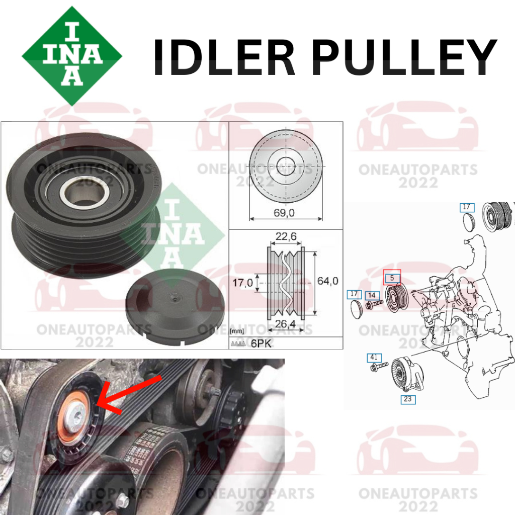 INA GERMANY IDLER V-BELT PULLEY MERCEDES BENZ M112 M272 V6 W203 W204 ...
