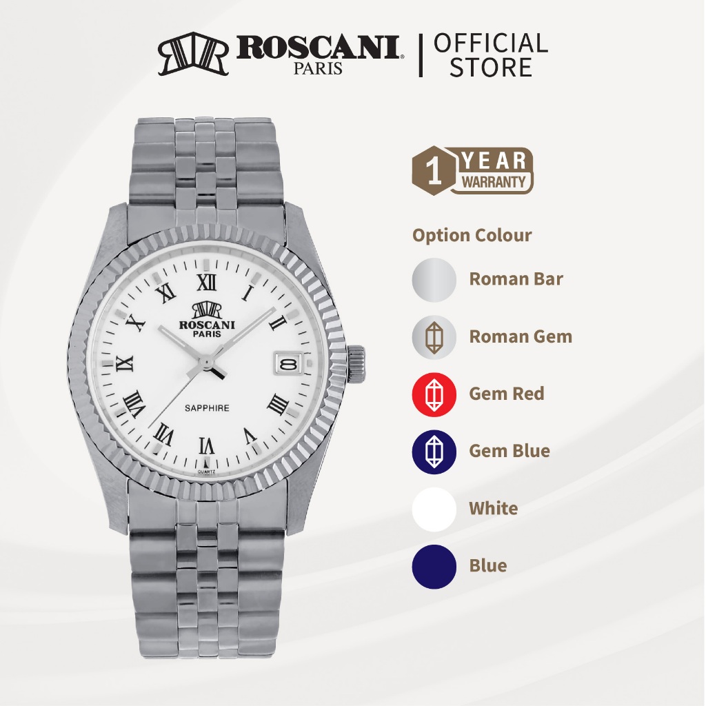 Roscani Carson S 497S (Sapphire Crystal + Magnified Date) Bracelet Men ...
