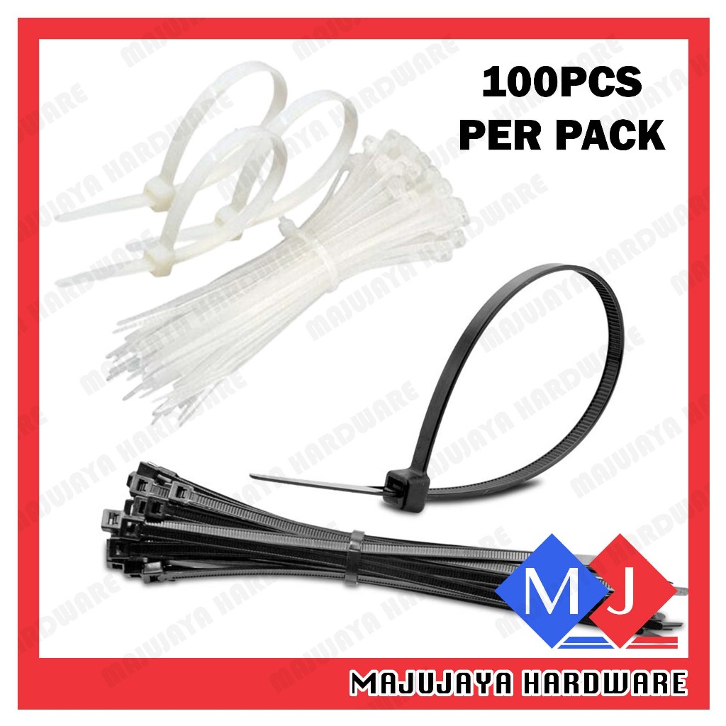 100PCS Cable Ties Pengikat Kabel Pengikat Wayar White Nylon Wire Tie ...